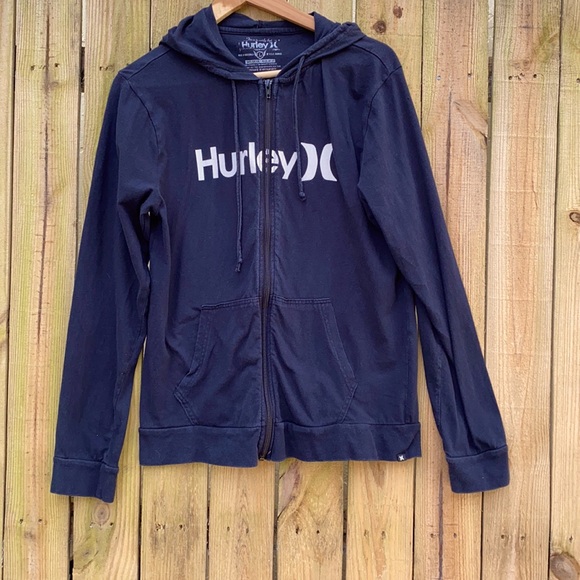 Hurley | Jackets & Coats | Euc Hurley Black White Front Zip Logo Hoodie ...